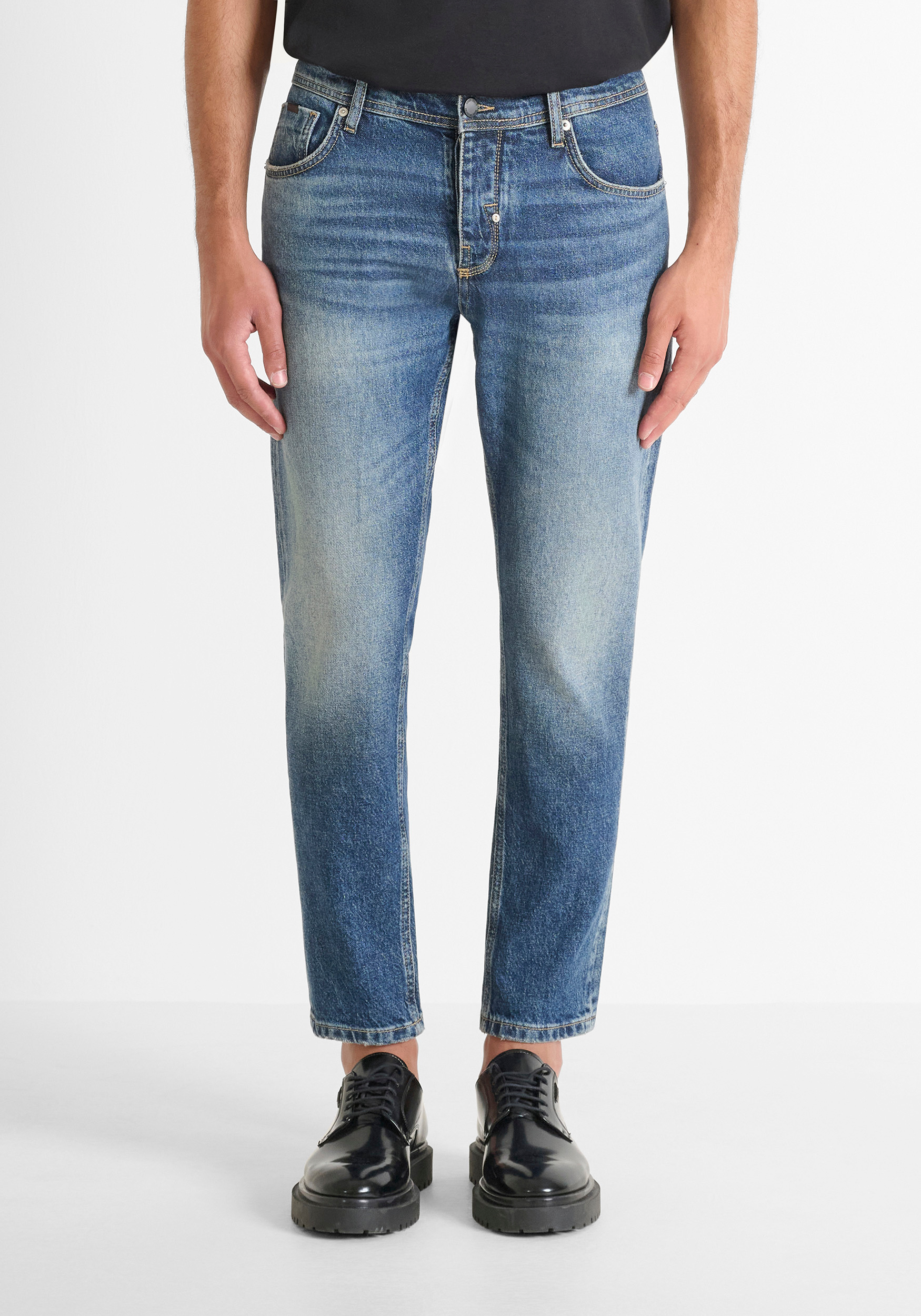 "ARGON" SLIM FIT ANKLE LENGTH JEANS IN FADED EFFECT DENIM | Antony Morato