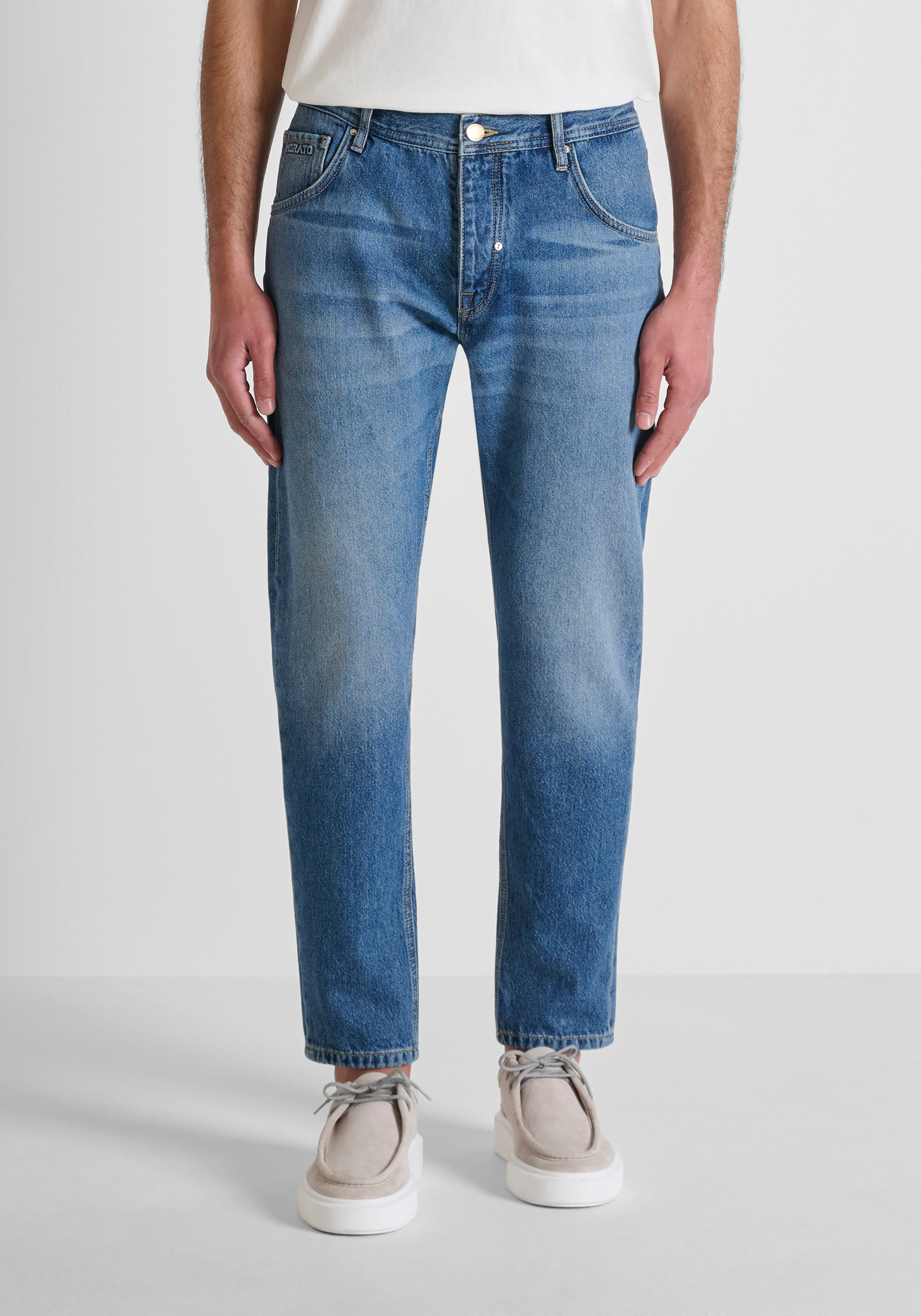 “HENRY” REGULAR ANKLE-LENGTH FIT JEANS IN AUTHENTIC BLUE DENIM | Antony ...
