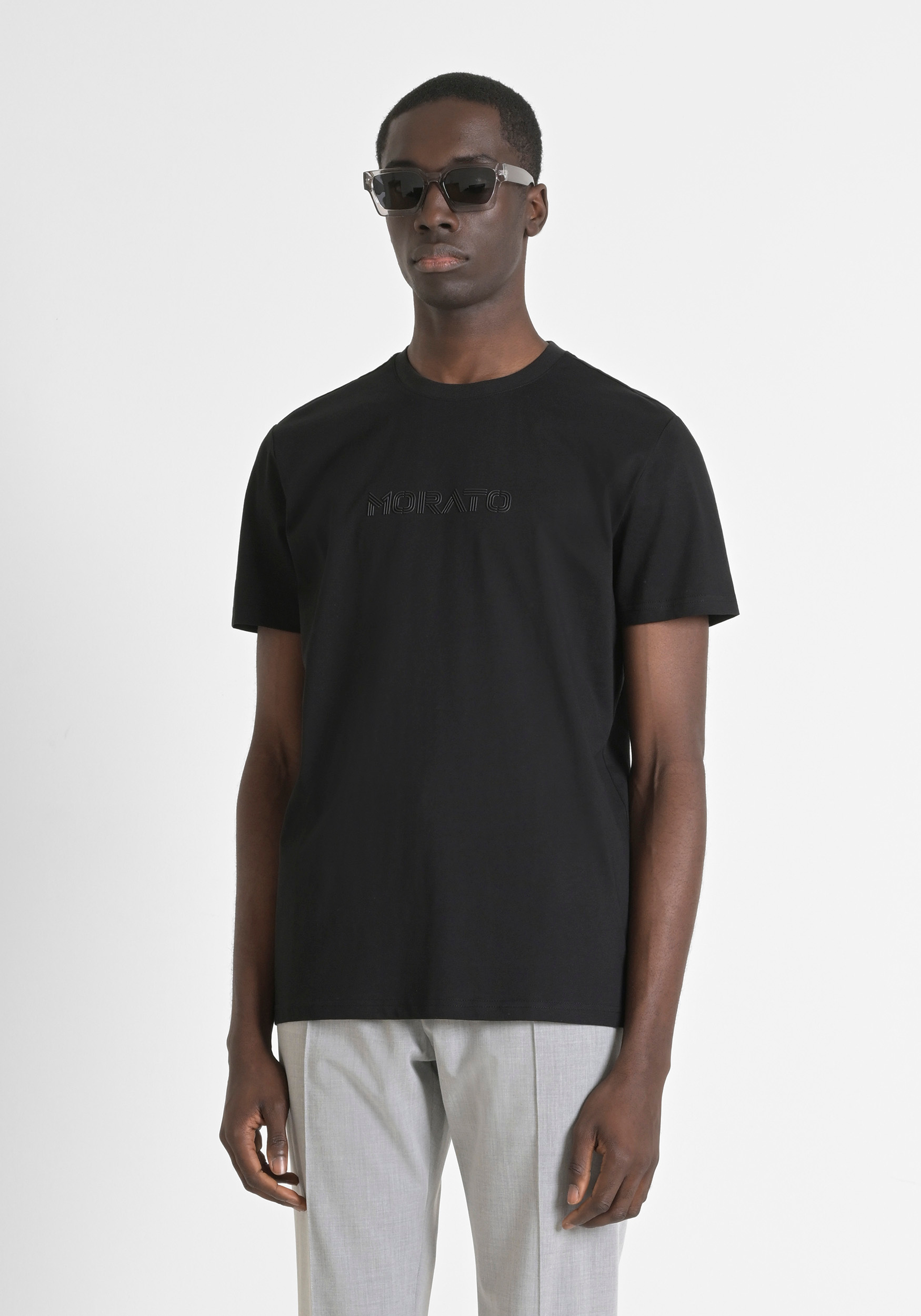 REGULAR FIT 100% COTTON JERSEY T-SHIRT WITH TONE-ON-TONE EMBOSSED LOGO ...