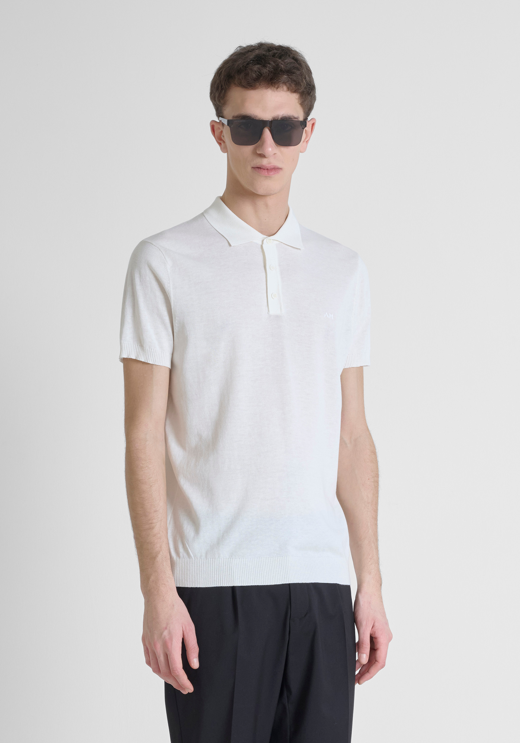 SWEATER REGULAR FIT IN COTTON BLEND SOFT YARN WITH FOAM LOGO PRINT ...