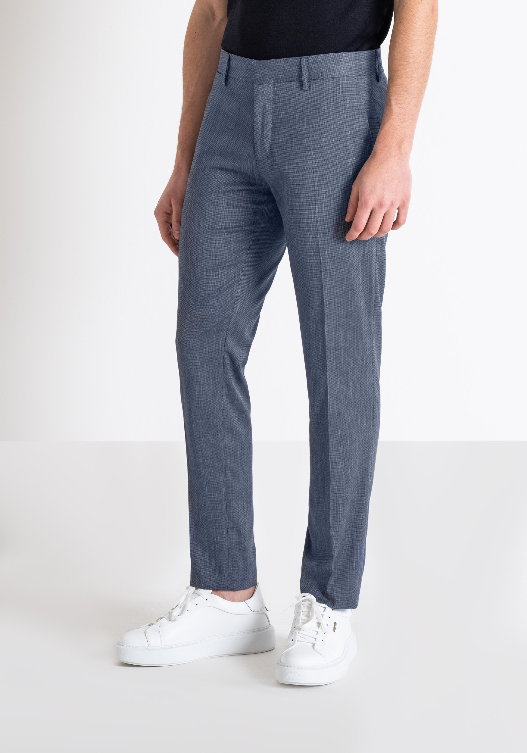 SLIM FIT "BONNIE" PANTS IN VISCOSE BLEND FABRIC WITH SLUB EFFECT ...